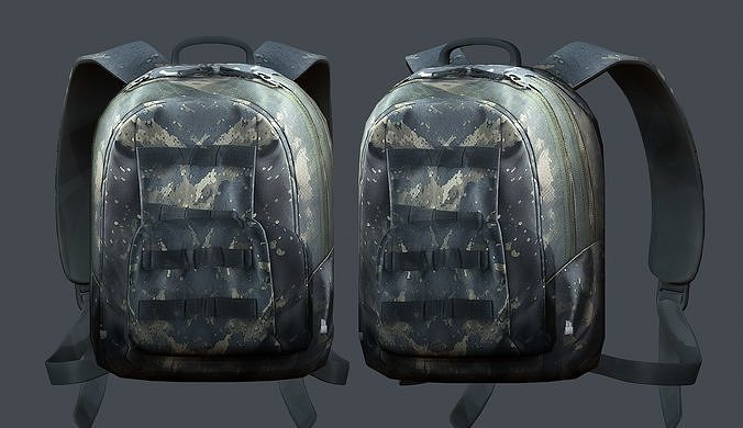 3D model Backpack military combat Black baggage Low-poly VR / AR / low ...