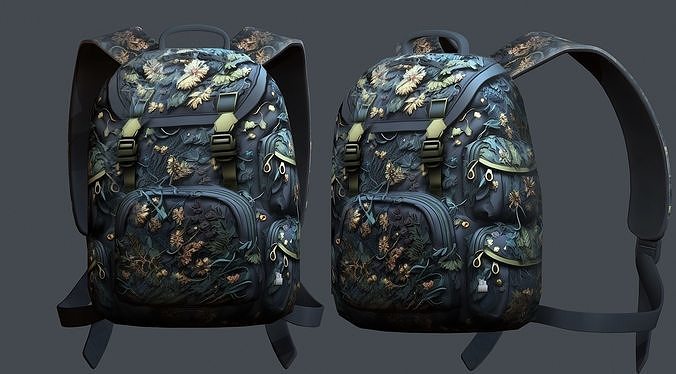 3D model Backpack military combat Black baggage Low-poly VR / AR / low ...