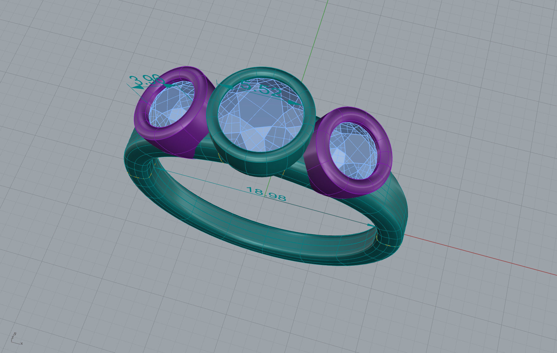 Multy stones ring 3 stones 3D model | CGTrader