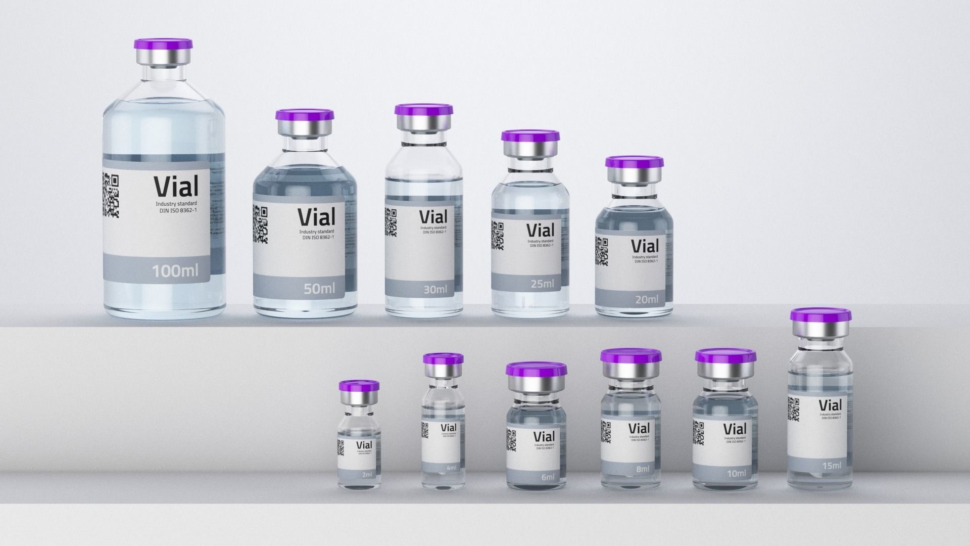 Vials tubular glass industry standard DIN ISO 8362-1 in 11 sizes 3D model | CGTrader