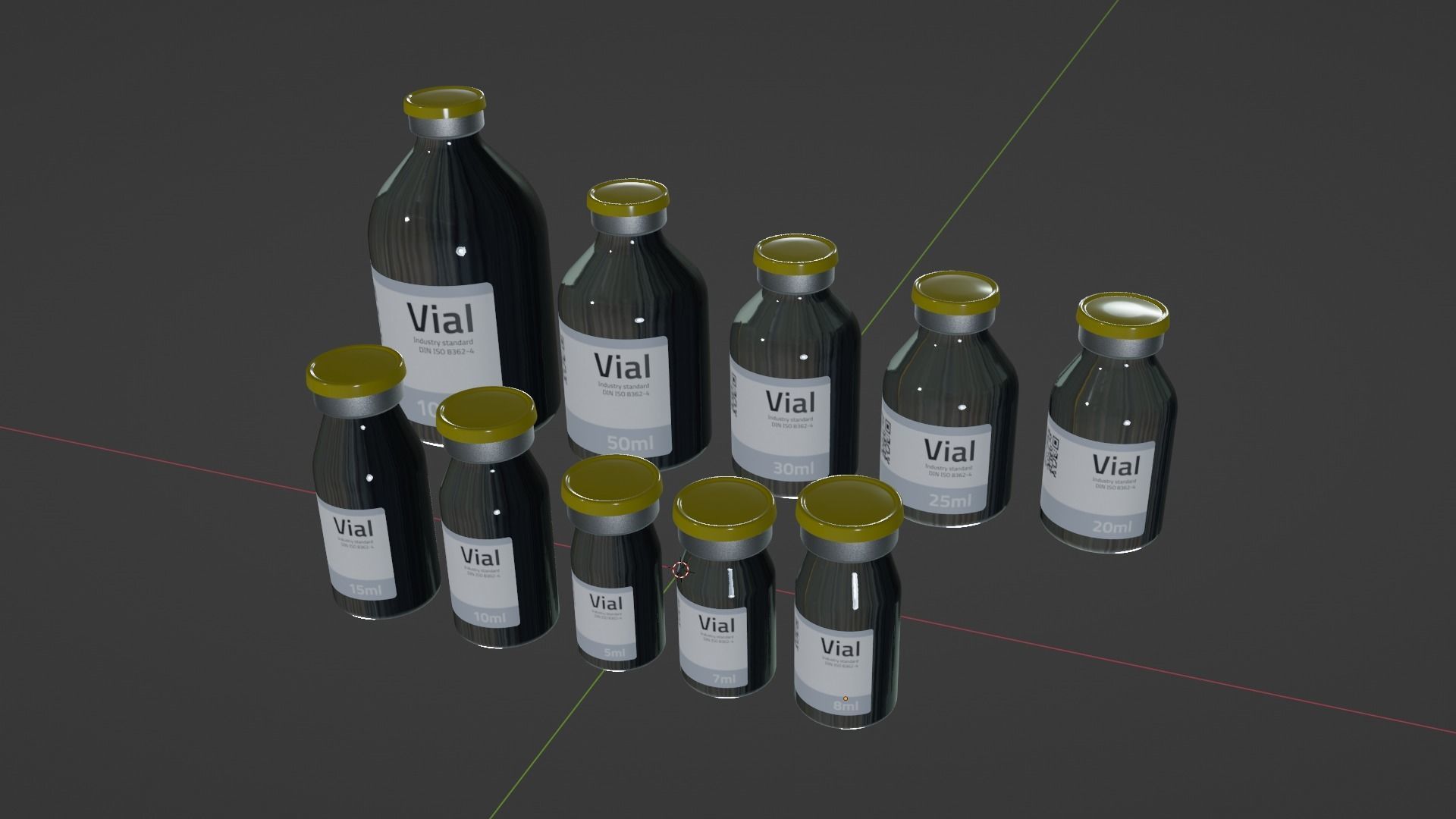 Vials molded glass industry standard DIN ISO 8362-4 in 10 sizes 3D ...