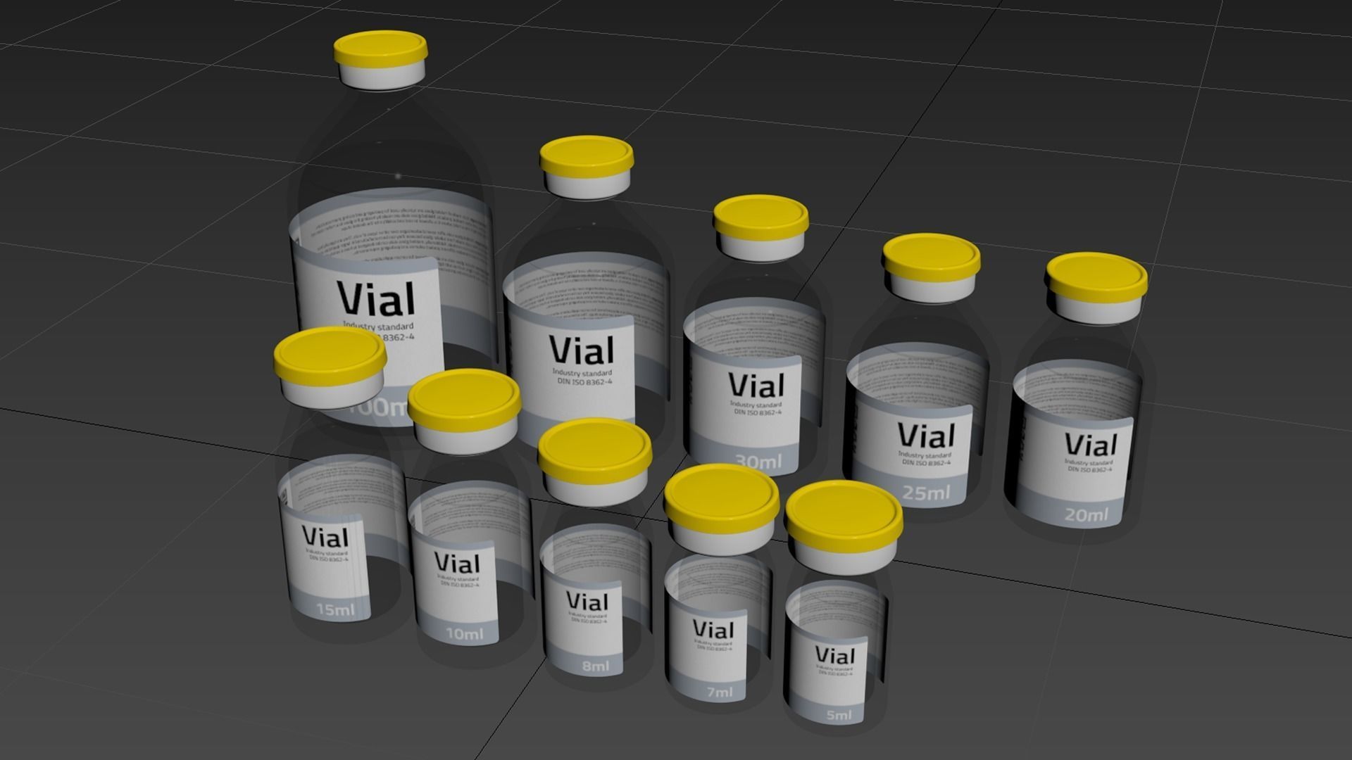 Vials molded glass industry standard DIN ISO 8362-4 in 10 sizes 3D ...