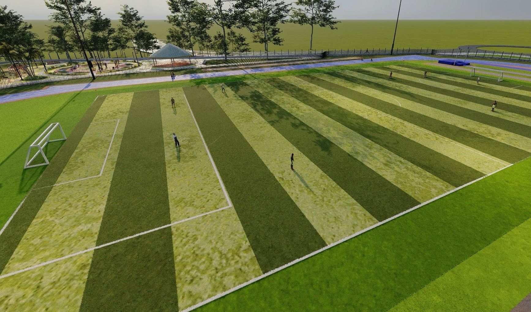 3D model SOCCER FIELD WITH ATHLETICS TRACK VR / AR / low-poly | CGTrader