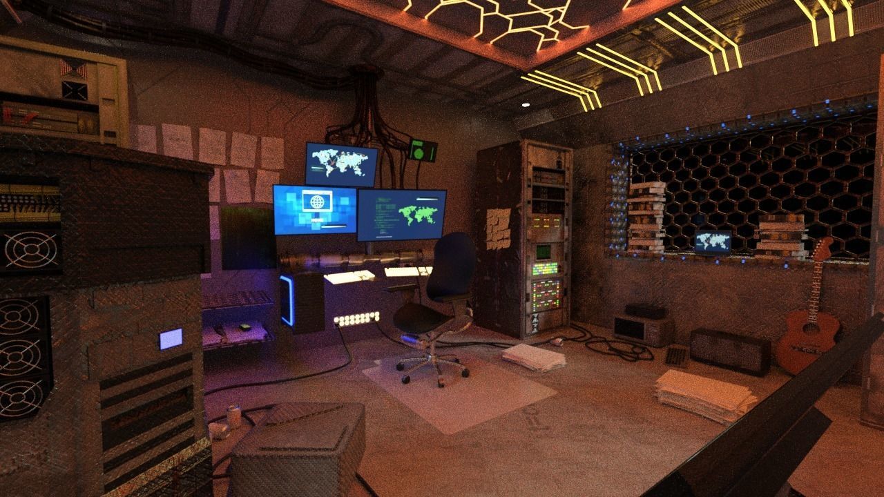 Science fiction hacker server room 3D model | CGTrader