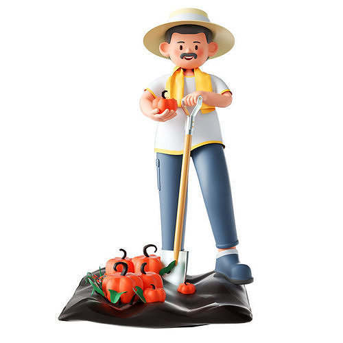 C4D model - farming by working farmers 3D model | CGTrader