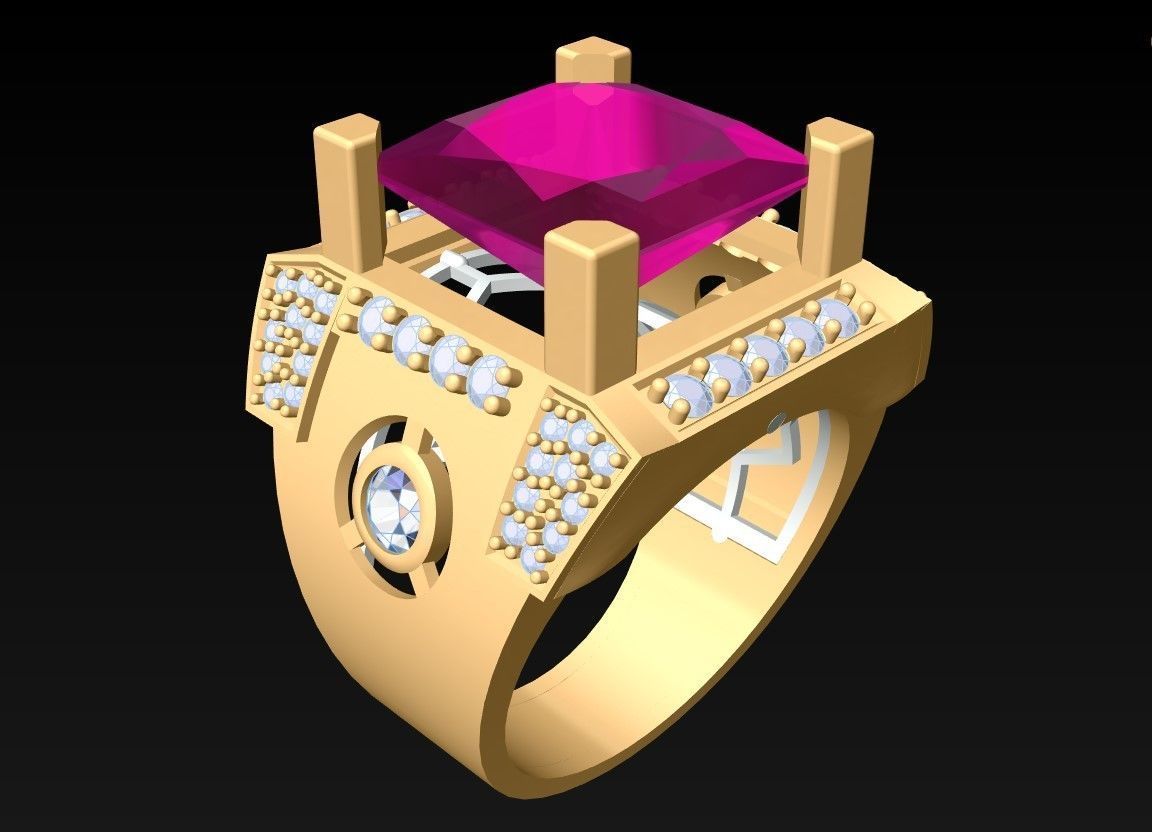 Square Stone Rings - Mens Rings - N2609 free 3D model 3D printable ...