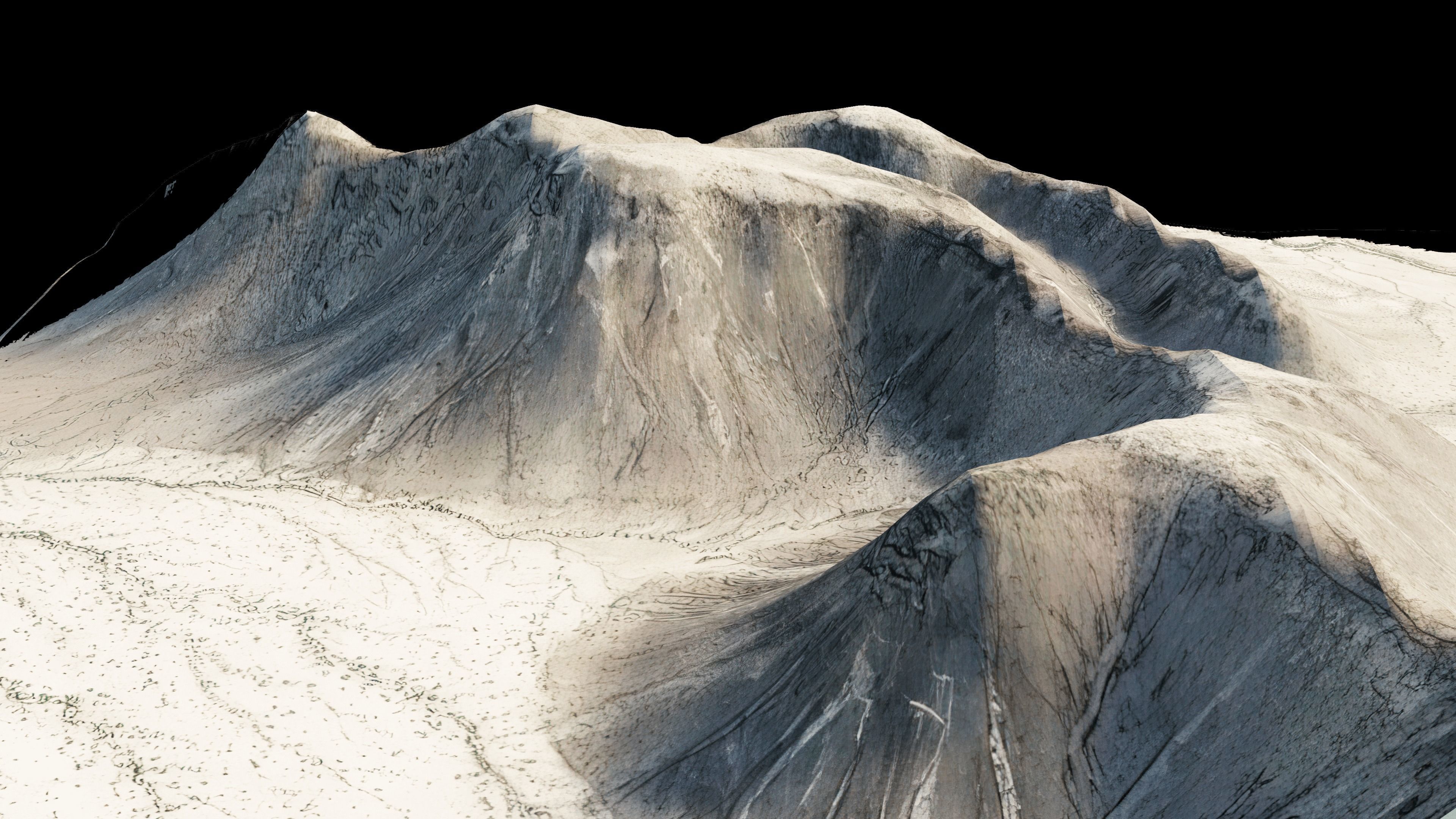 mountains are surrounded by a barren sandy desert terrain 3D model ...