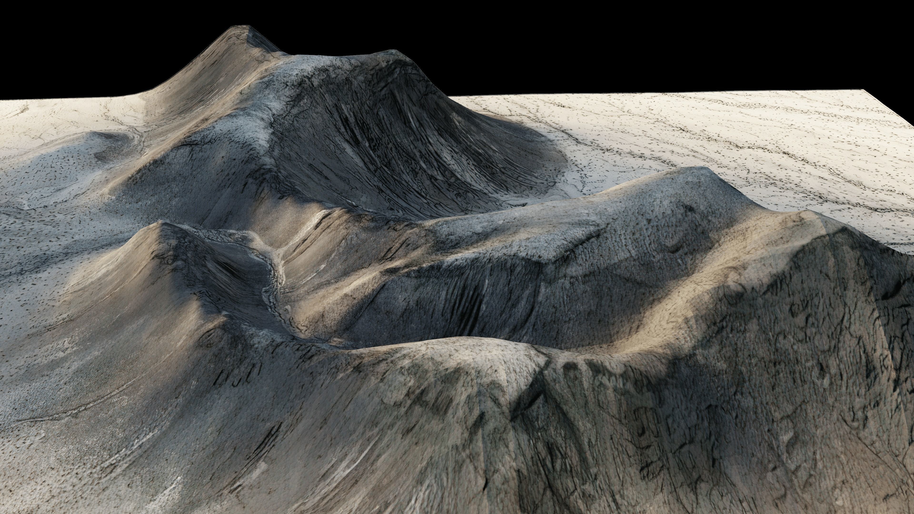 mountains are surrounded by a barren sandy desert terrain 3D model ...