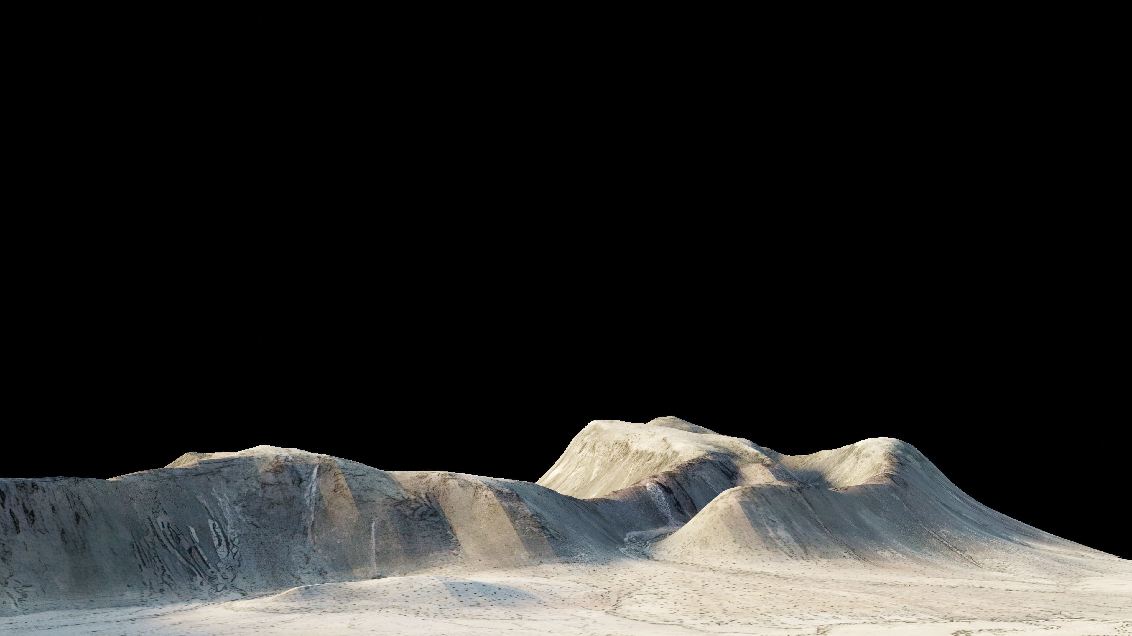 mountains are surrounded by a barren sandy desert terrain 3D model ...