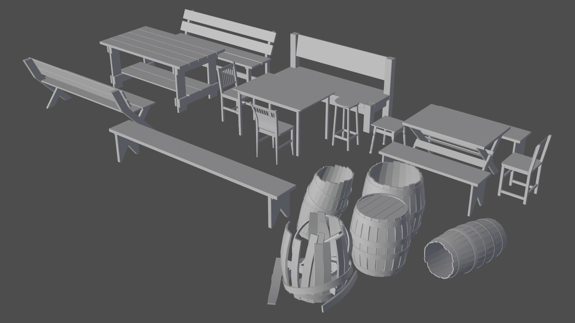 Free set of 18 wooden objects Low-poly 3D model free VR / AR / low-poly ...