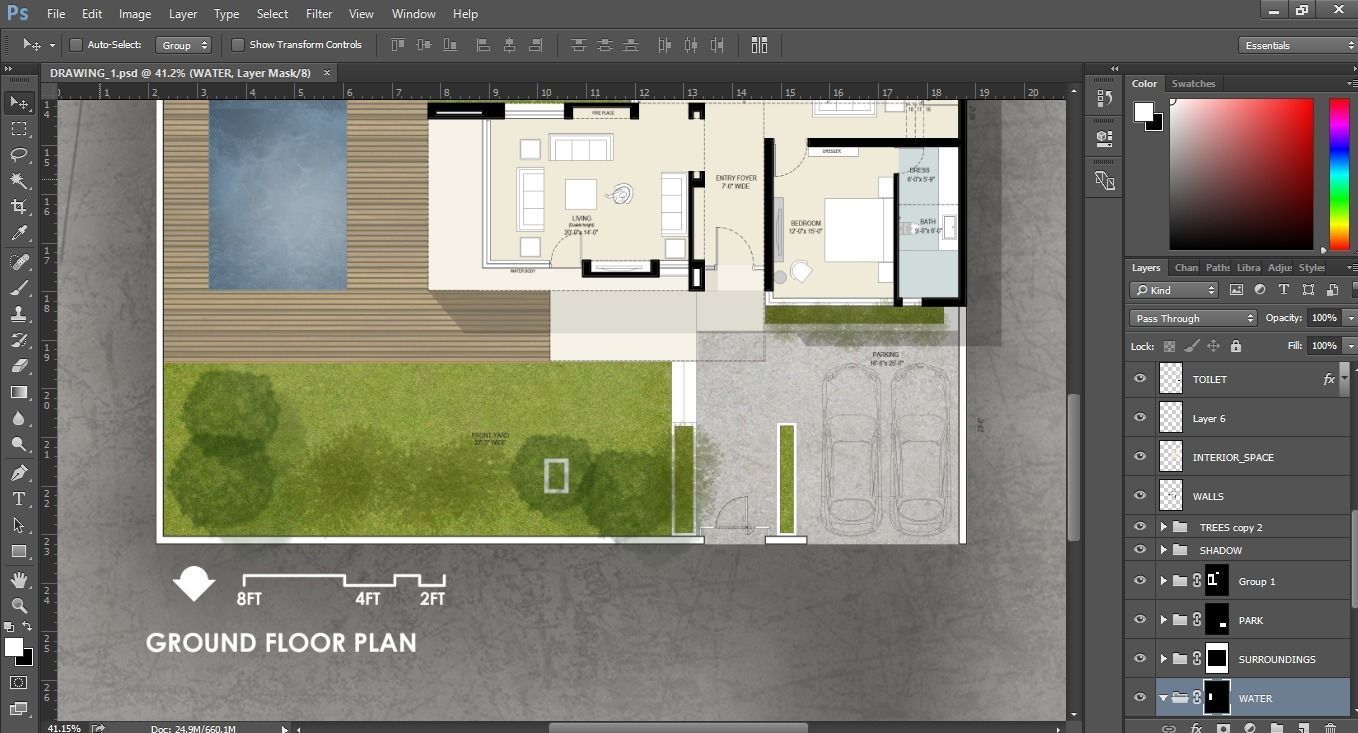 Floor Plan Render in Photoshop Download PSD and Resource Files 3D model ...