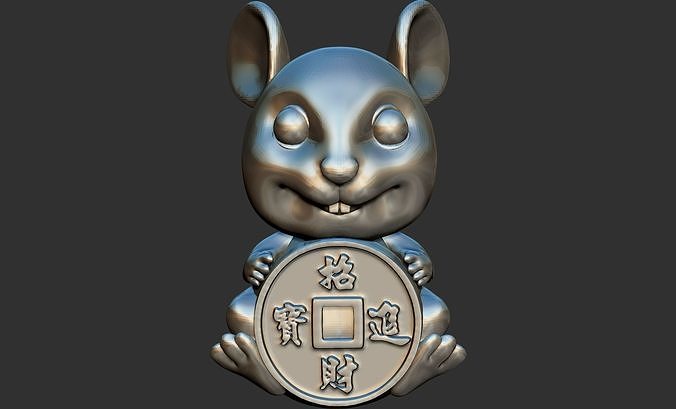 Mouse chinese rat holding coin free 3D model | CGTrader