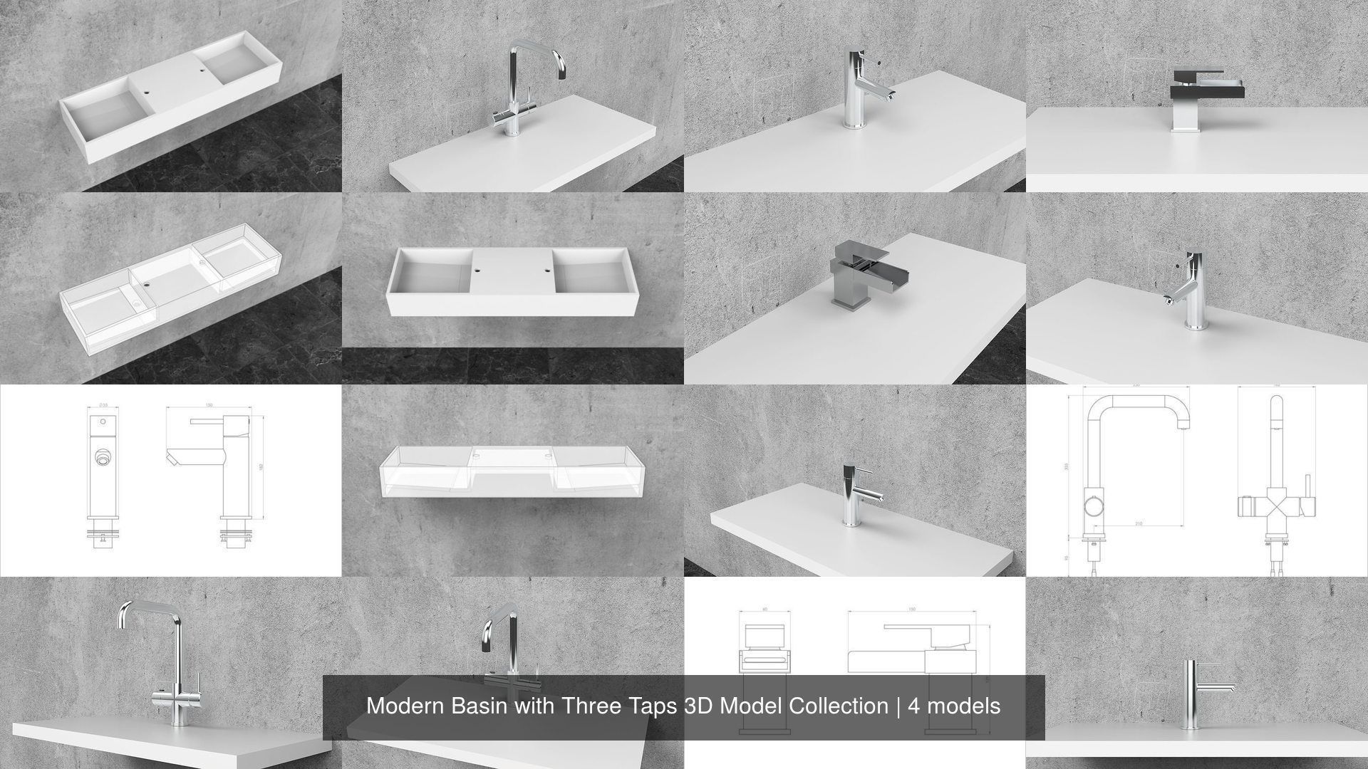 Modern Basin with Three Taps 3D Model Collection | CGTrader