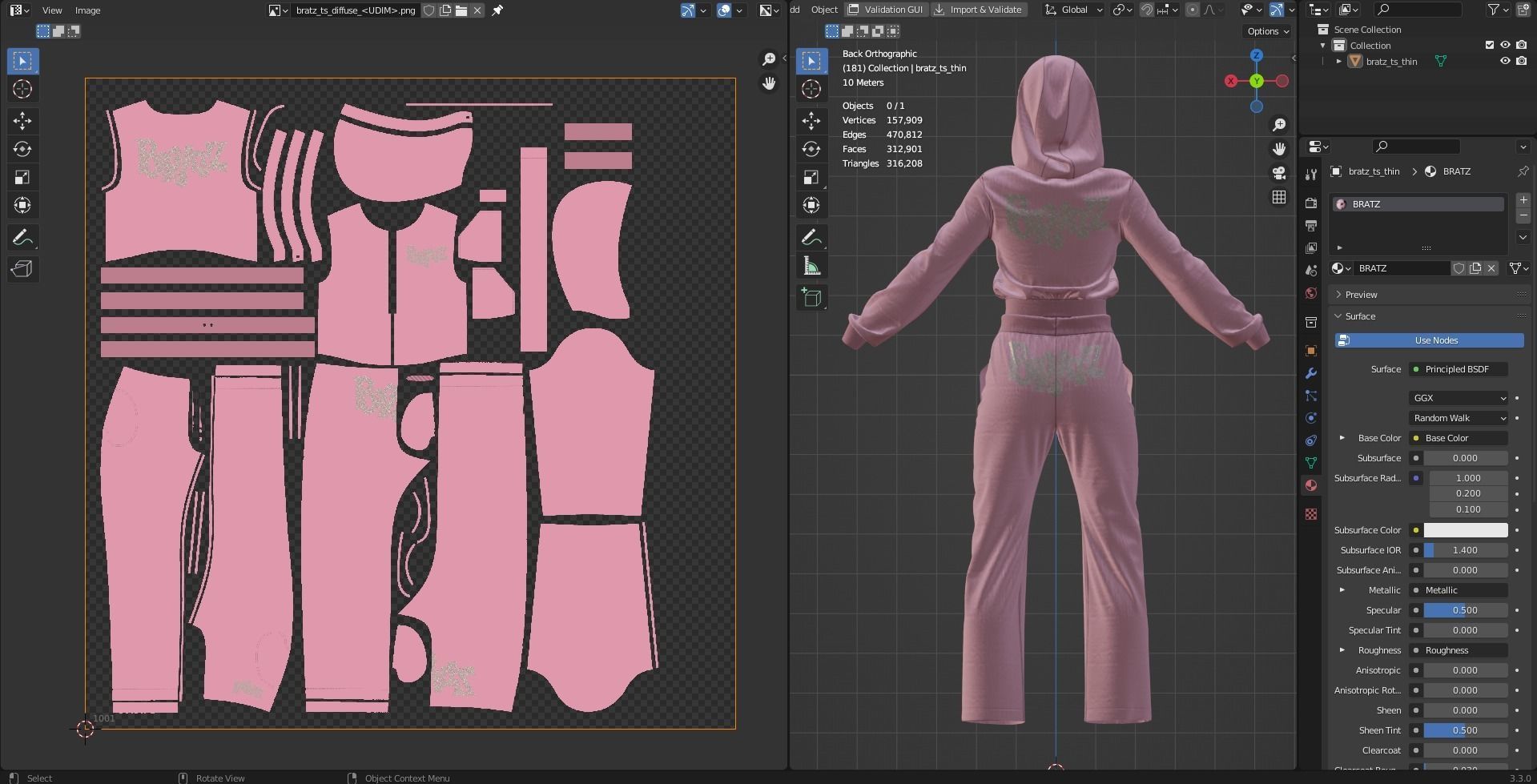 Pink Tracksuit with Bratz Logo Fitted to Gen8 Body Mesh 3D model | CGTrader