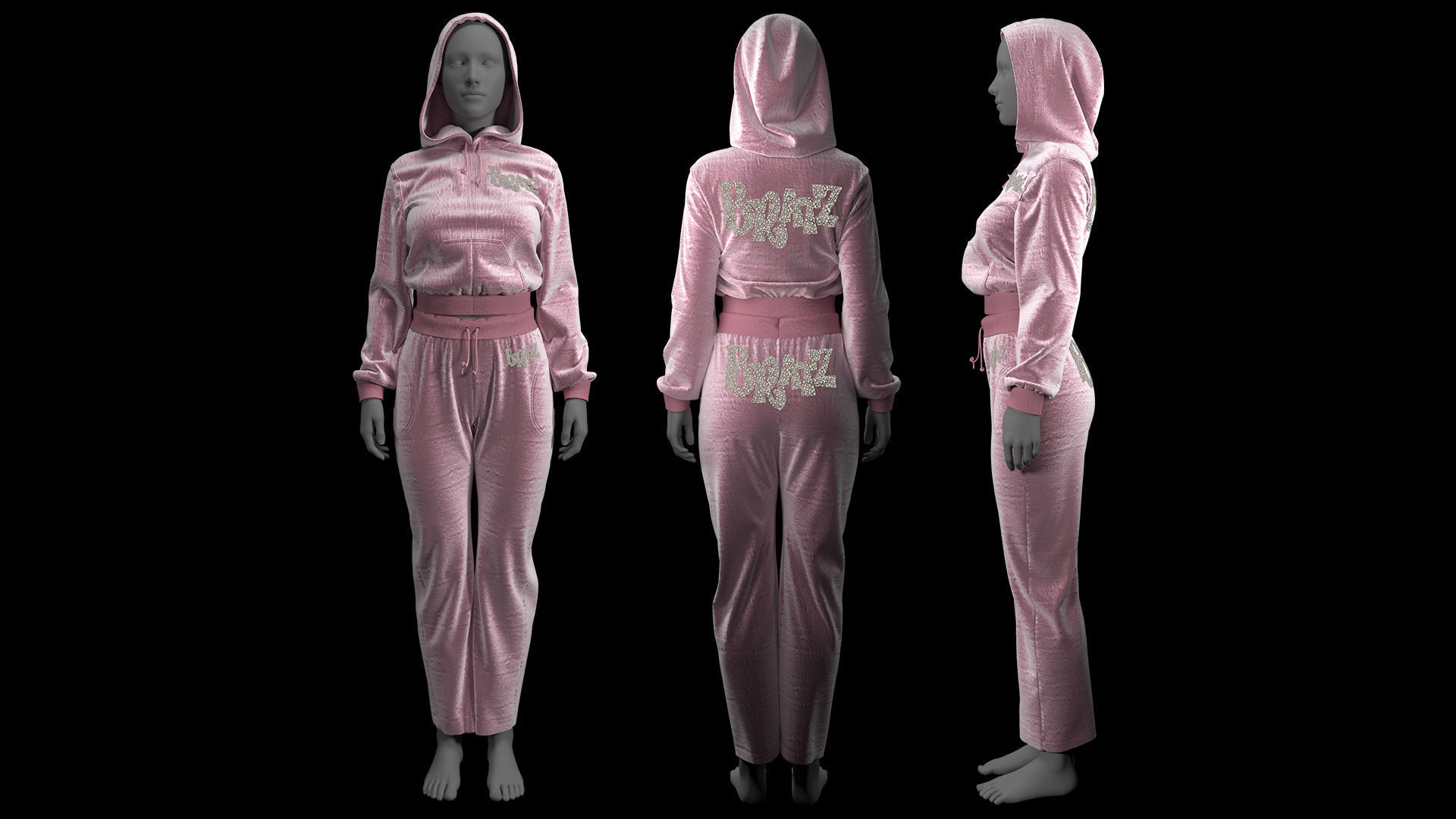 Pink Tracksuit with Bratz Logo Fitted to Gen8 Body Mesh 3D model | CGTrader