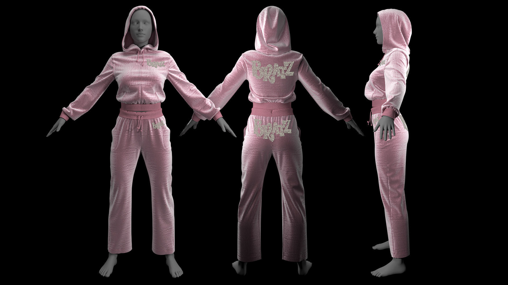 Pink Tracksuit with Bratz Logo Fitted to Gen8 Body Mesh 3D model | CGTrader