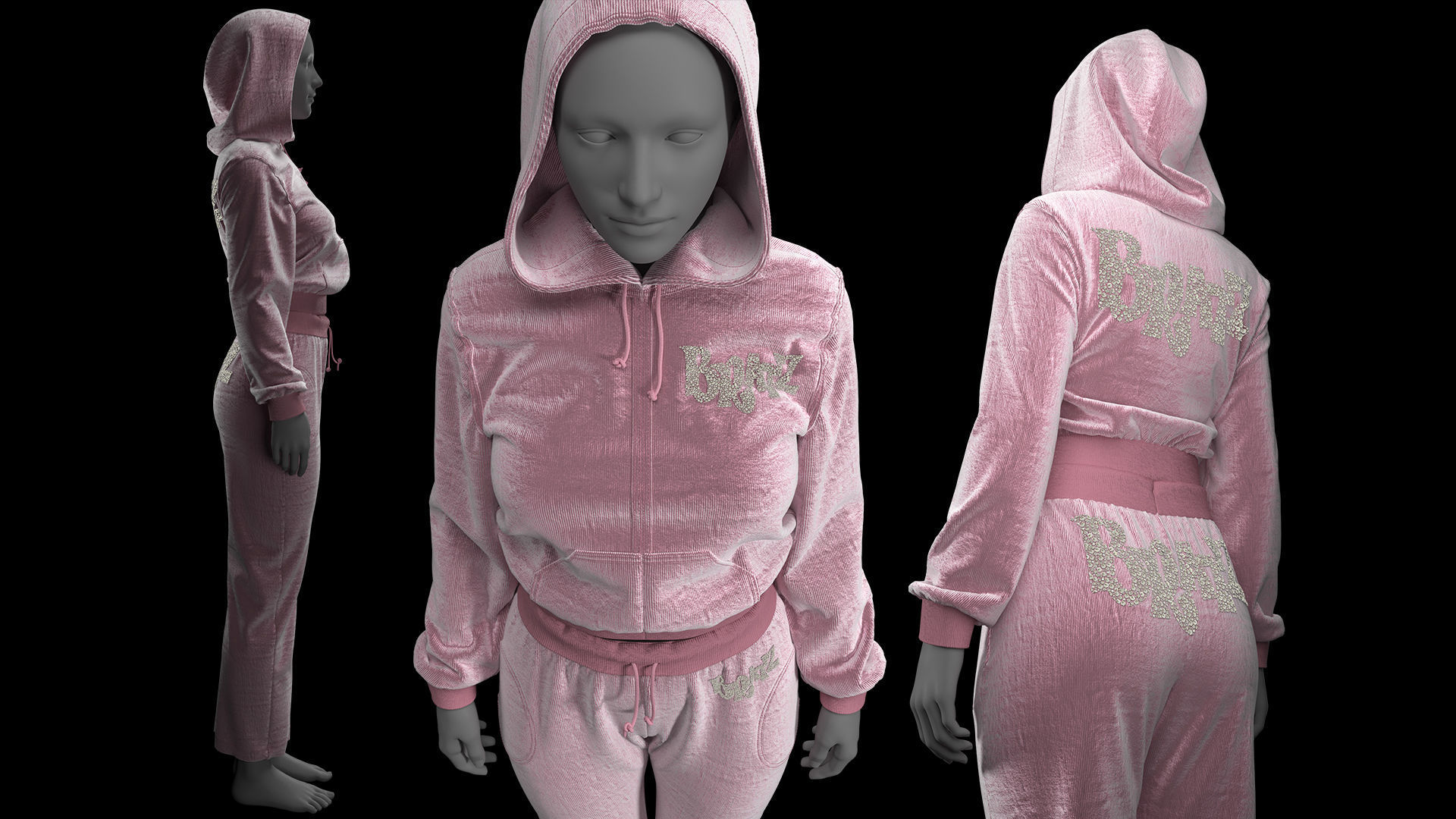 Pink Tracksuit with Bratz Logo Fitted to Gen8 Body Mesh 3D model | CGTrader