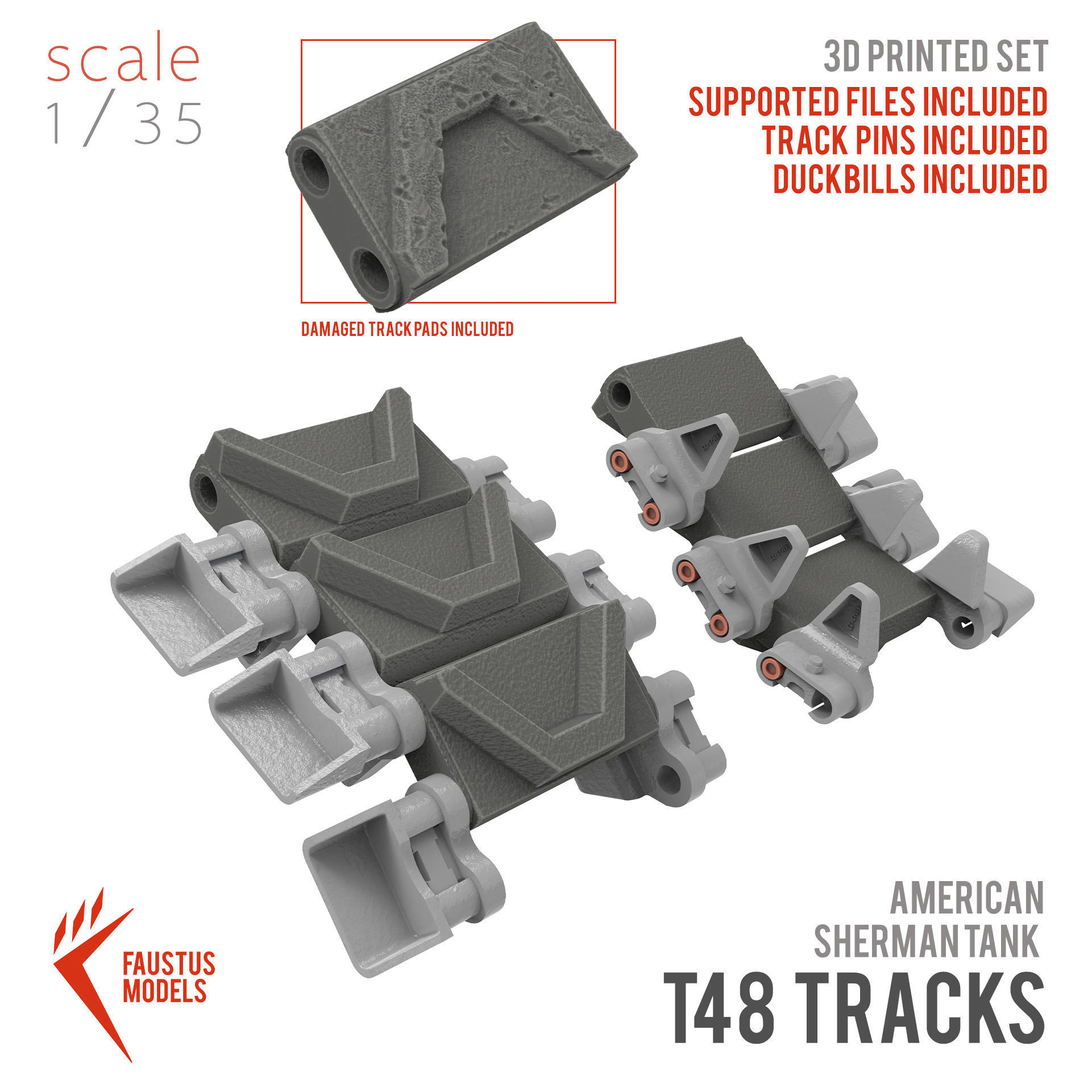 T48 SHERMAN TRACKS 3D MODEL 3D model 3D printable | CGTrader