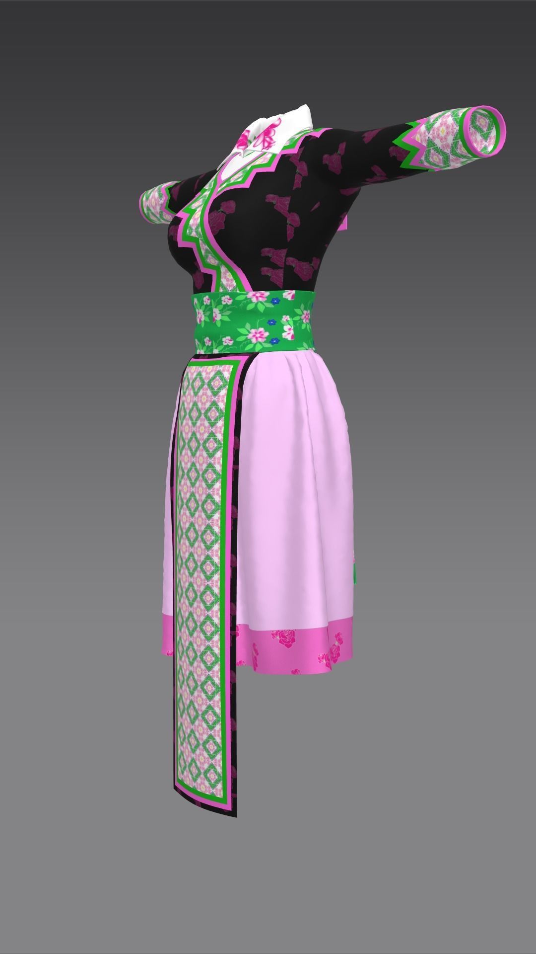 Hmong girl traditional skirt clothes handmade 3D model | CGTrader