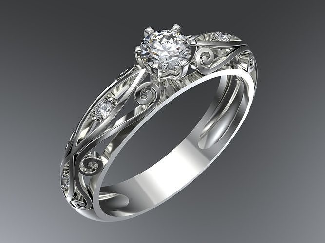 Engagement ring with 4mm round diamond 3D model 3D printable | CGTrader
