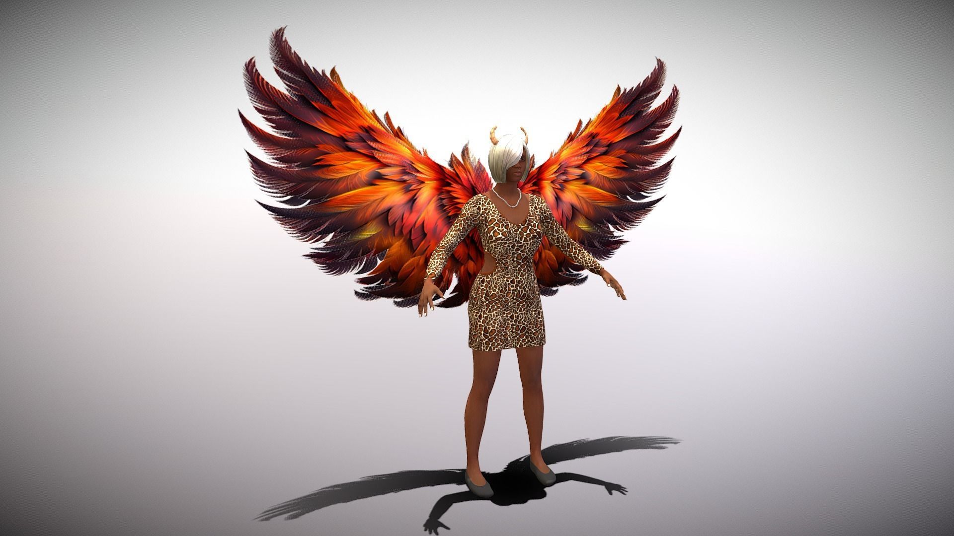 3D model Animated Phoenix Wings with Makehuman Base Model VR / AR / low ...