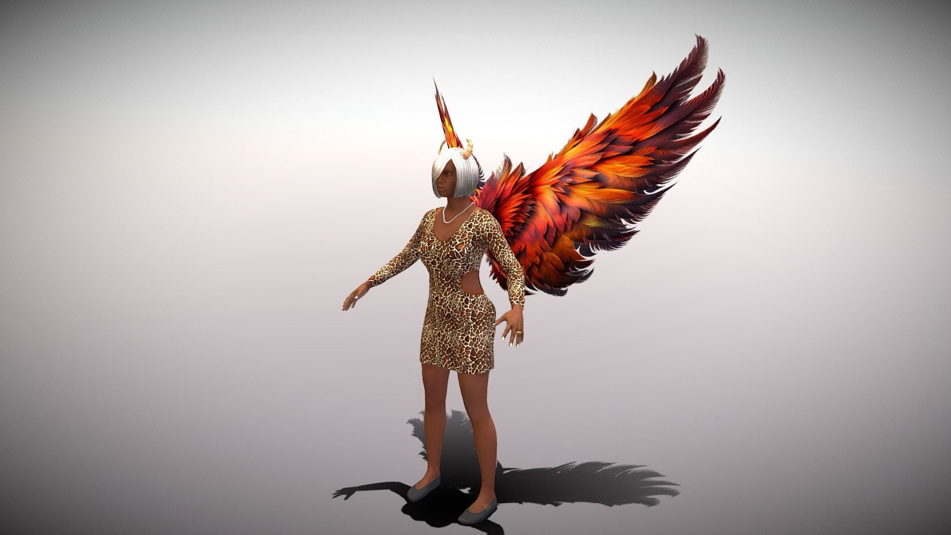 3D model Animated Phoenix Wings with Makehuman Base Model VR / AR / low ...