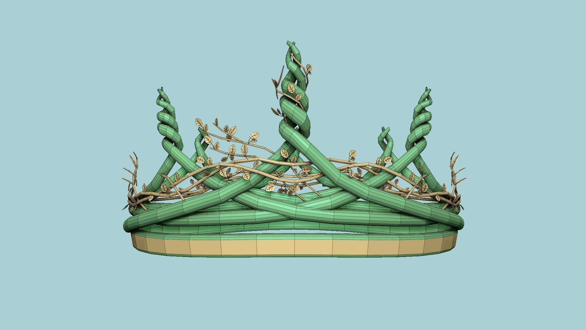 3D model Nature Crown A07 Gold Green - Fantasy Character Design VR / AR ...
