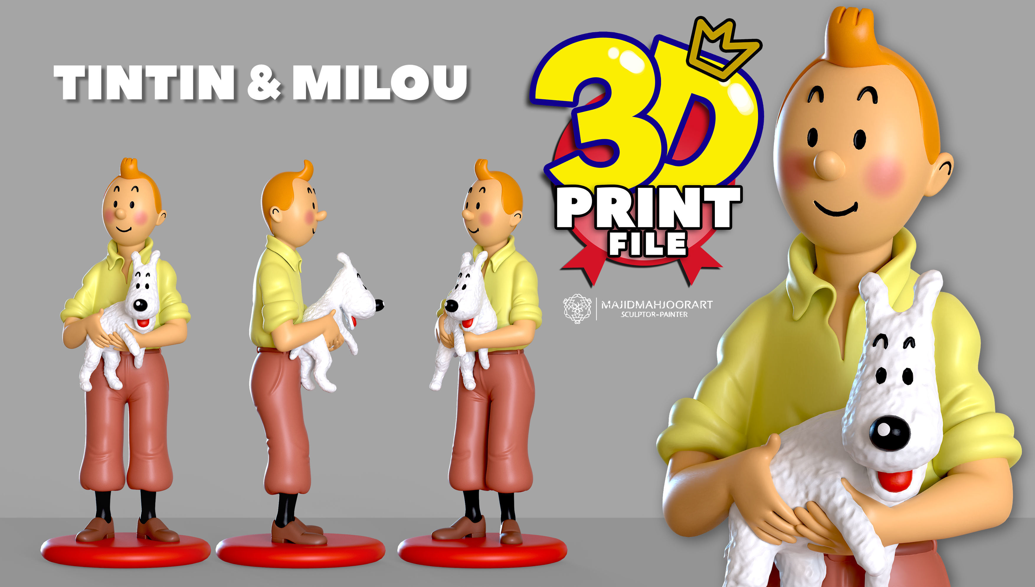 TinTin and Milou 3d printable figure with uv and textur 3D model 3D ...