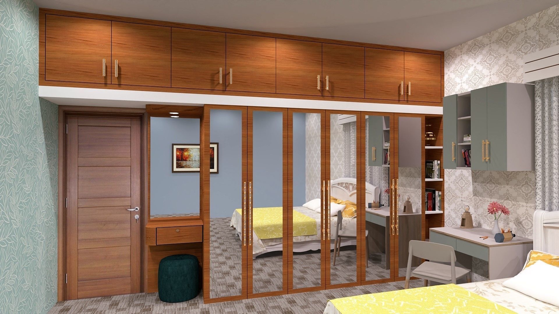 MODERN WARDROBE WITH SIX DOORS MIRROR AND READING TABLE 3D model | CGTrader