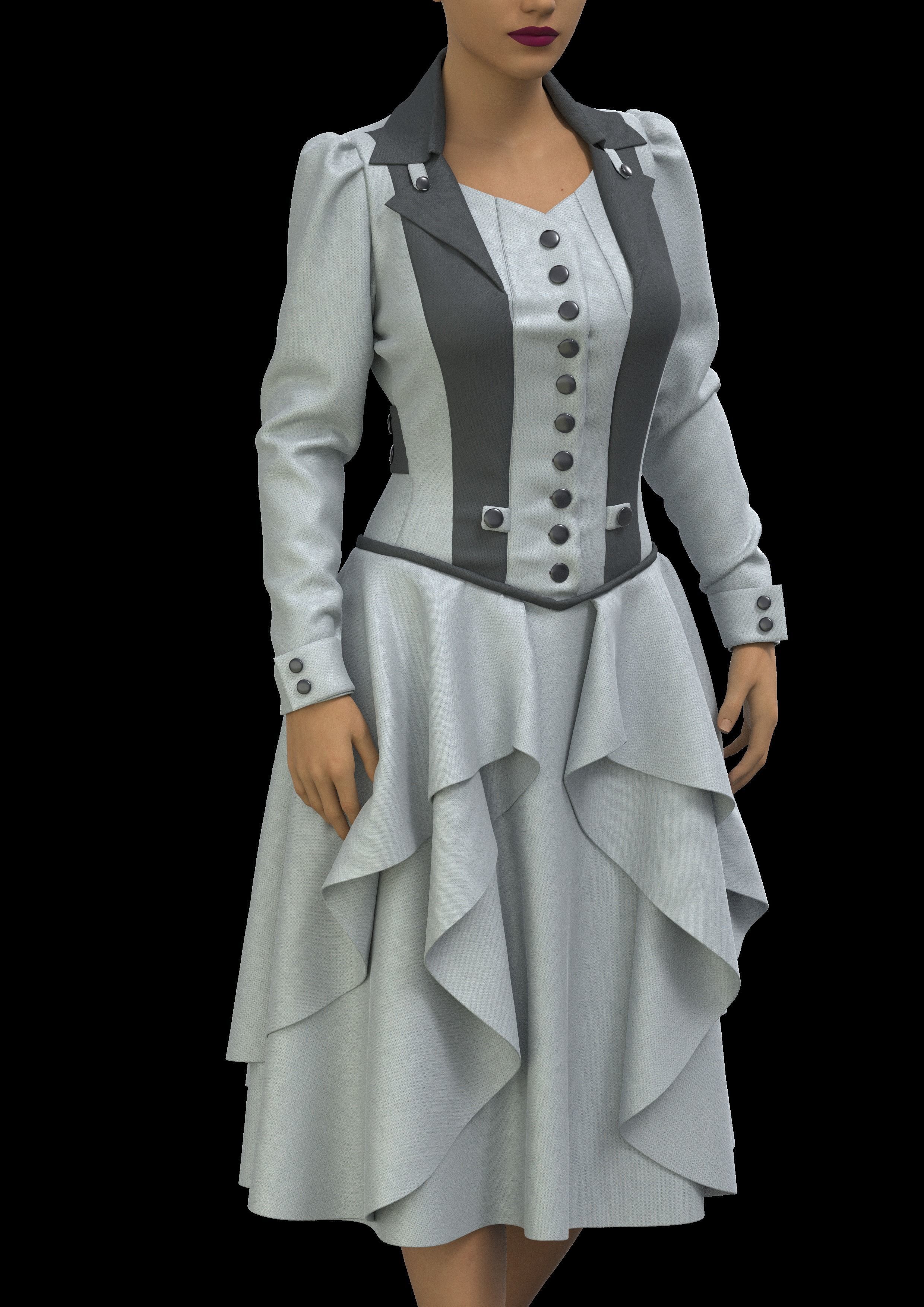 Black Buttons Galore Dress 3D model | CGTrader