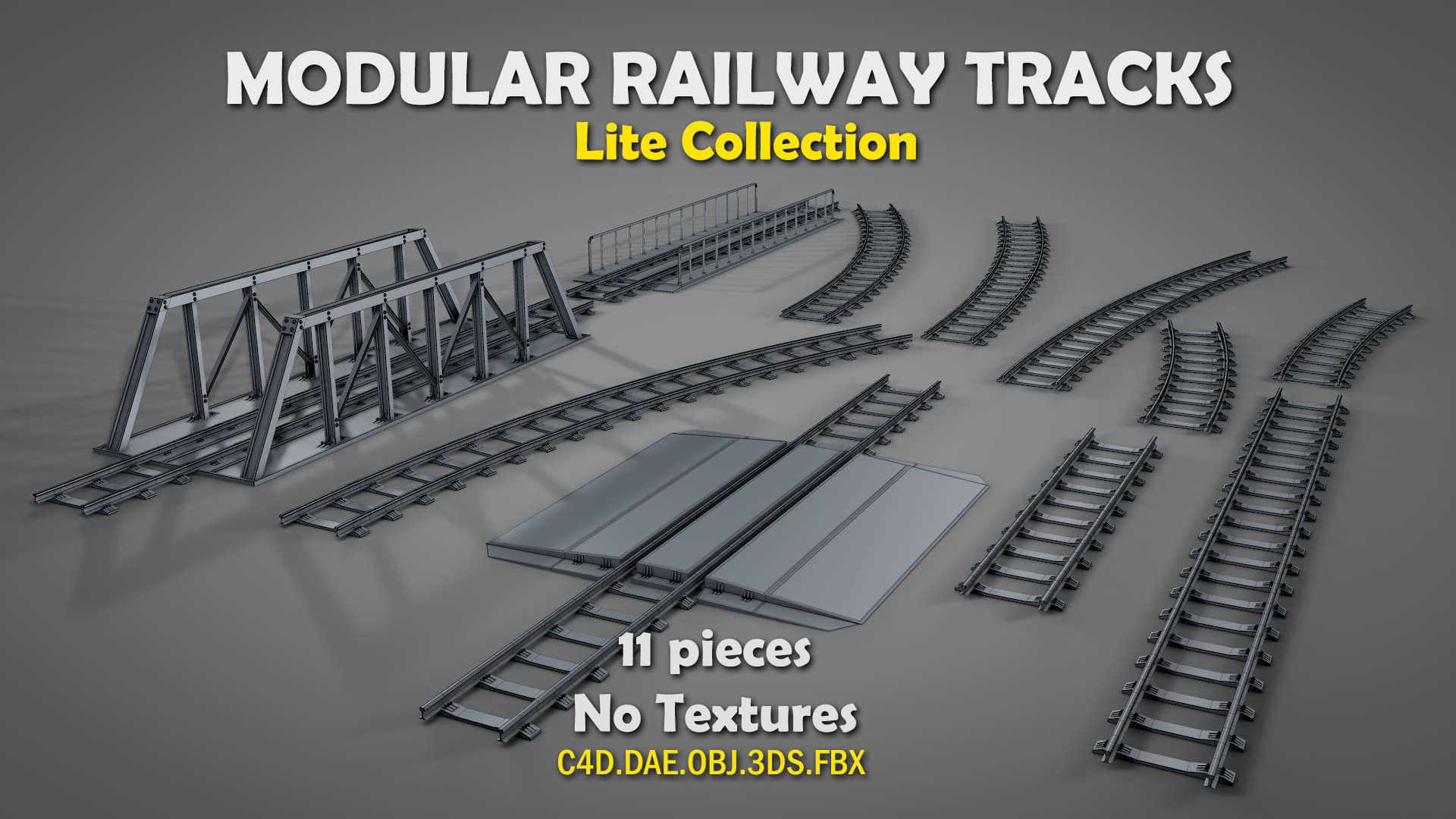 3D model Modular Railway Track Lite Collection VR / AR / low-poly ...