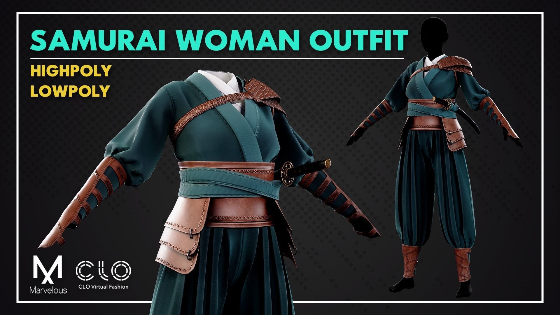 3D model Low Poly Samurai Women Outfit VR / AR / low-poly | CGTrader