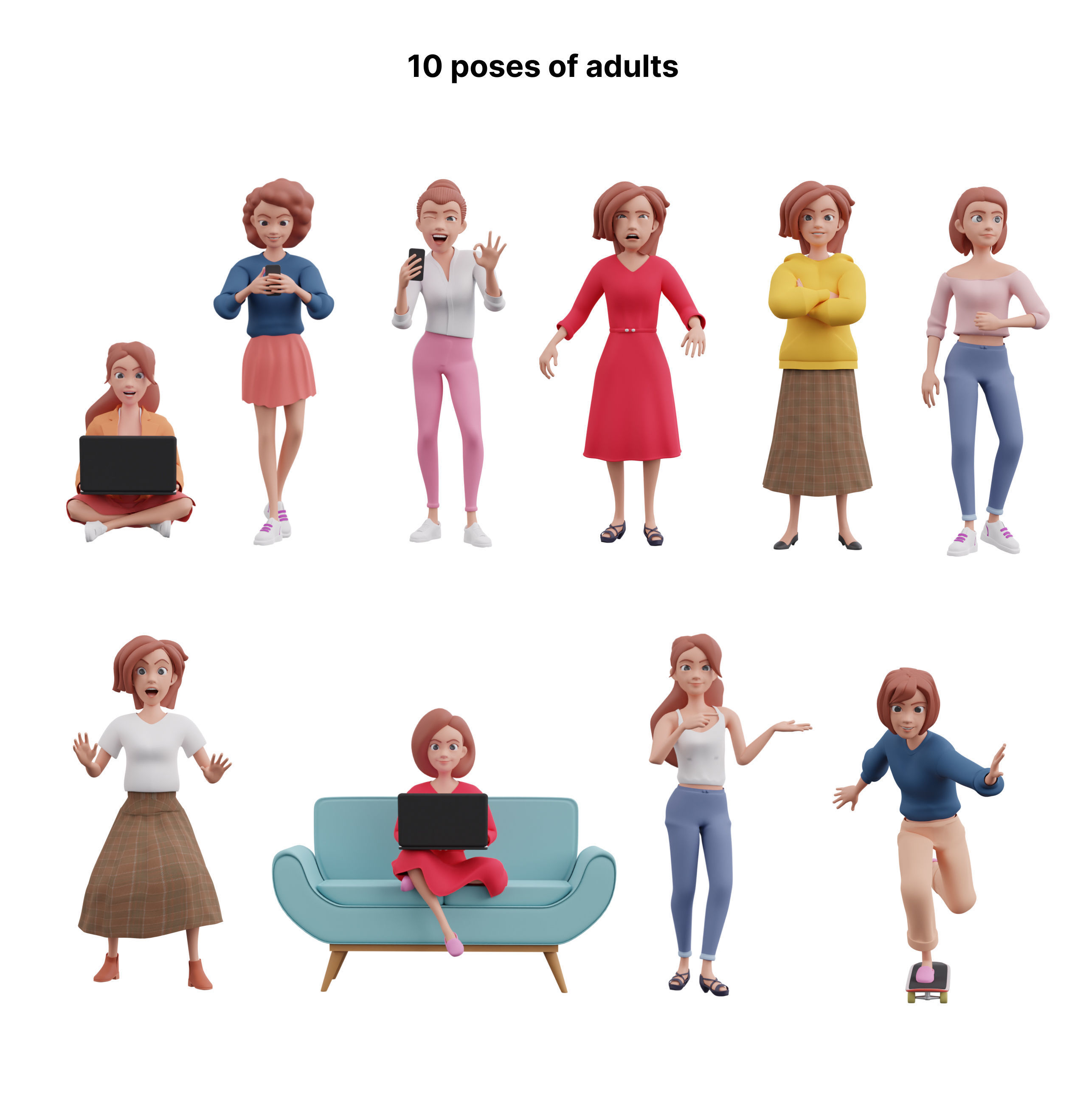 Customizable Cartoon Character Family Rigged 3D model rigged | CGTrader