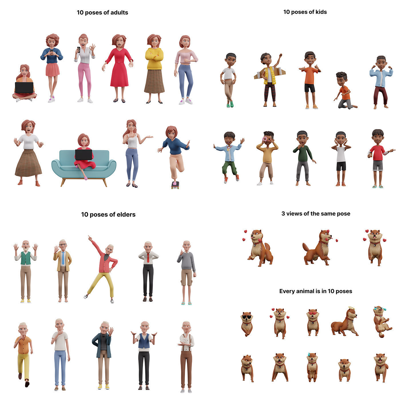 Customizable Cartoon Character Family Rigged 3D model rigged | CGTrader