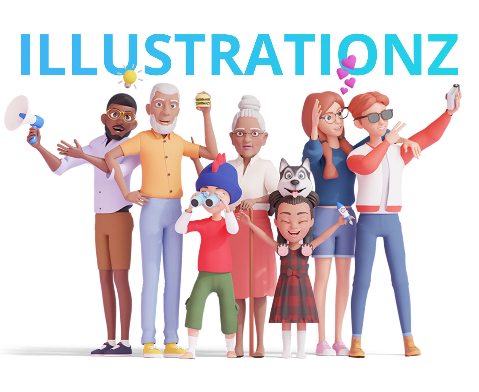 Customizable Cartoon Character Family Rigged 3D model rigged | CGTrader