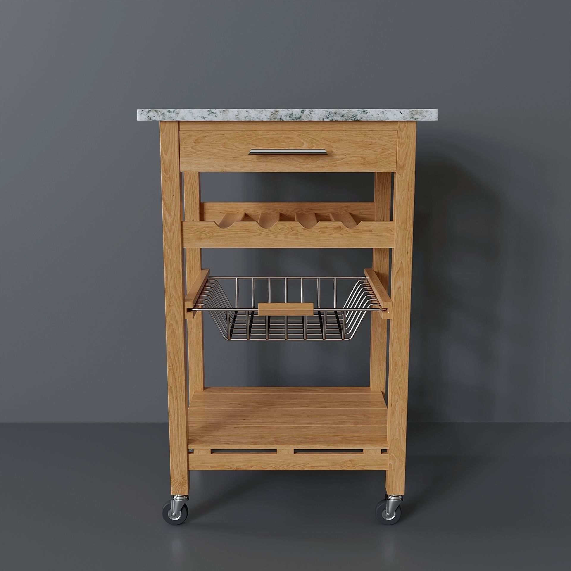 Wood and Granite Top Kitchen Cart 3D model | CGTrader