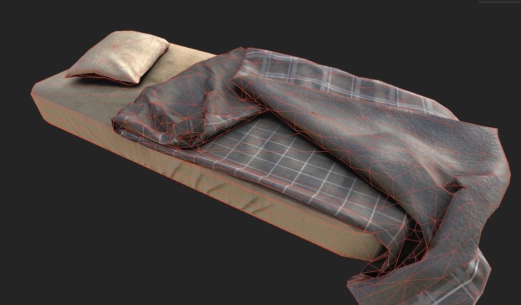 3D model Bed PBR 4K GameReady with pillows and blankets VR / AR / low ...