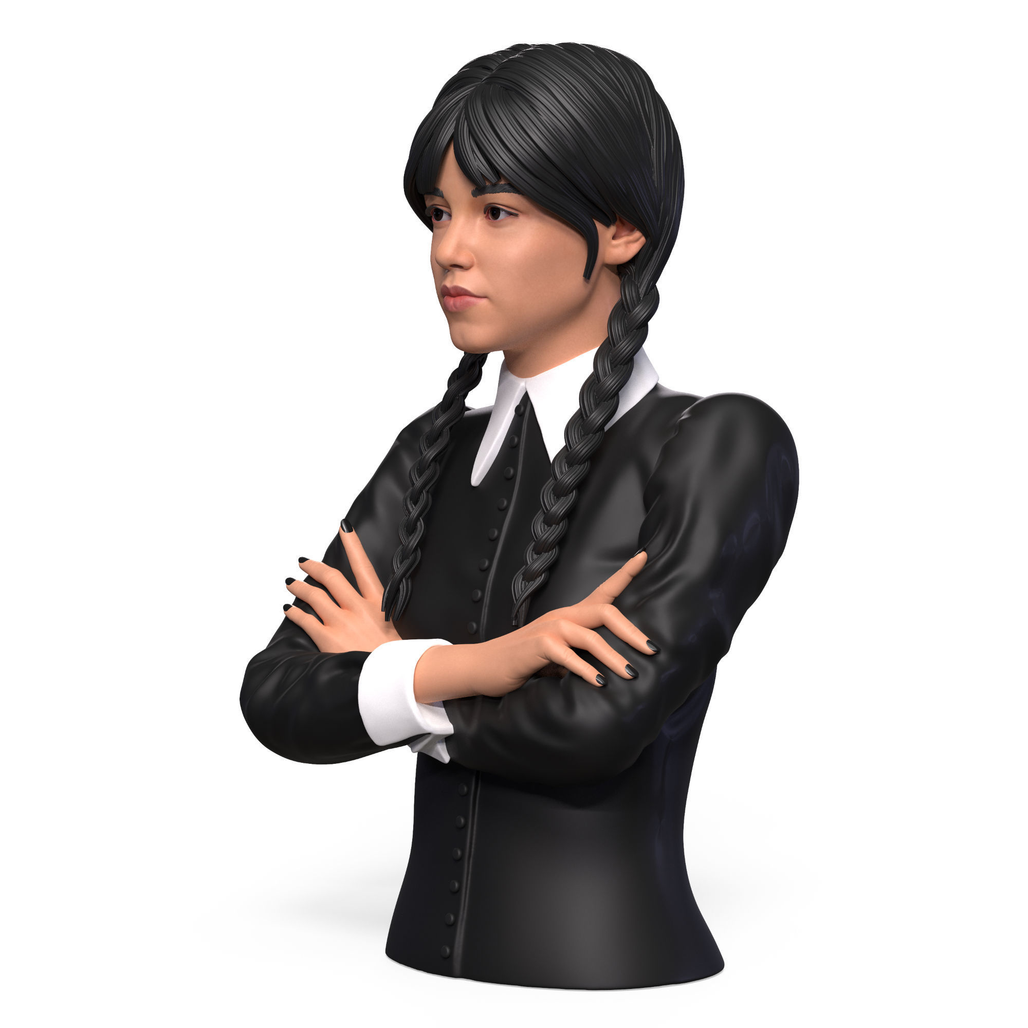 Wednesday addams family doll with braided hair 3D model 3D printable ...