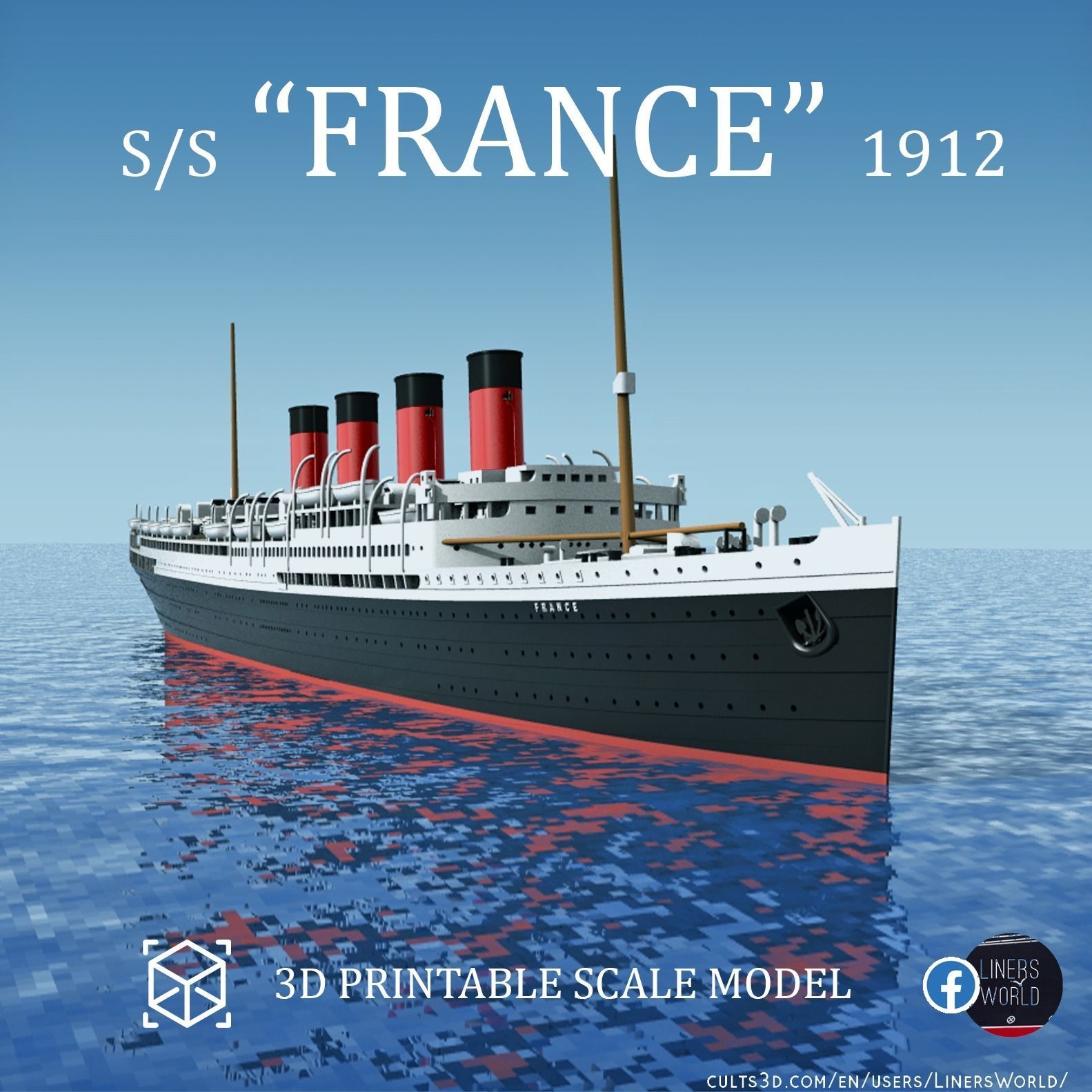 Print ready SS FRANCE ocean liner 1912 - full hull and waterline 3D ...