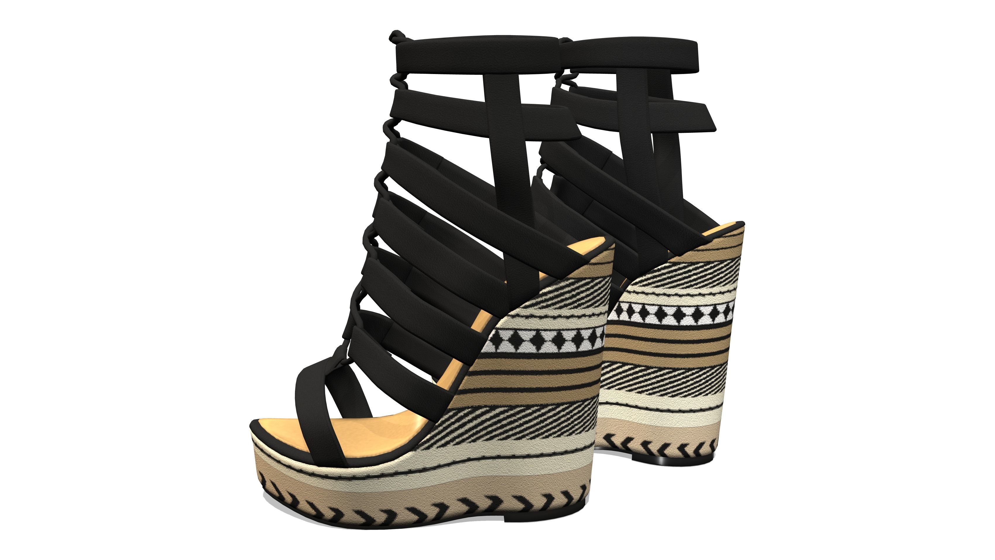 3D model Black Strapped Wedges Sandals VR / AR / low-poly | CGTrader