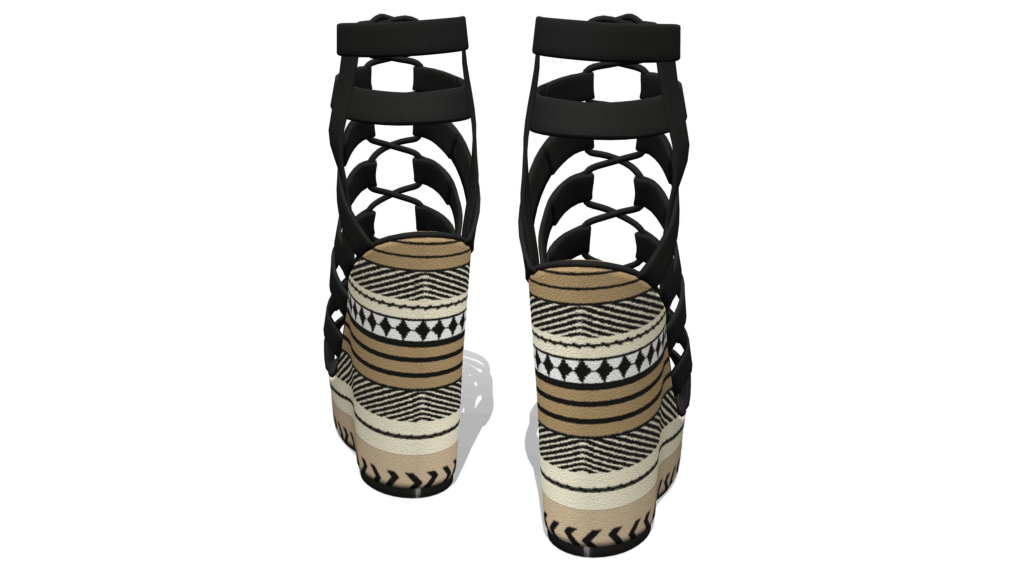 3D model Black Strapped Wedges Sandals VR / AR / low-poly | CGTrader