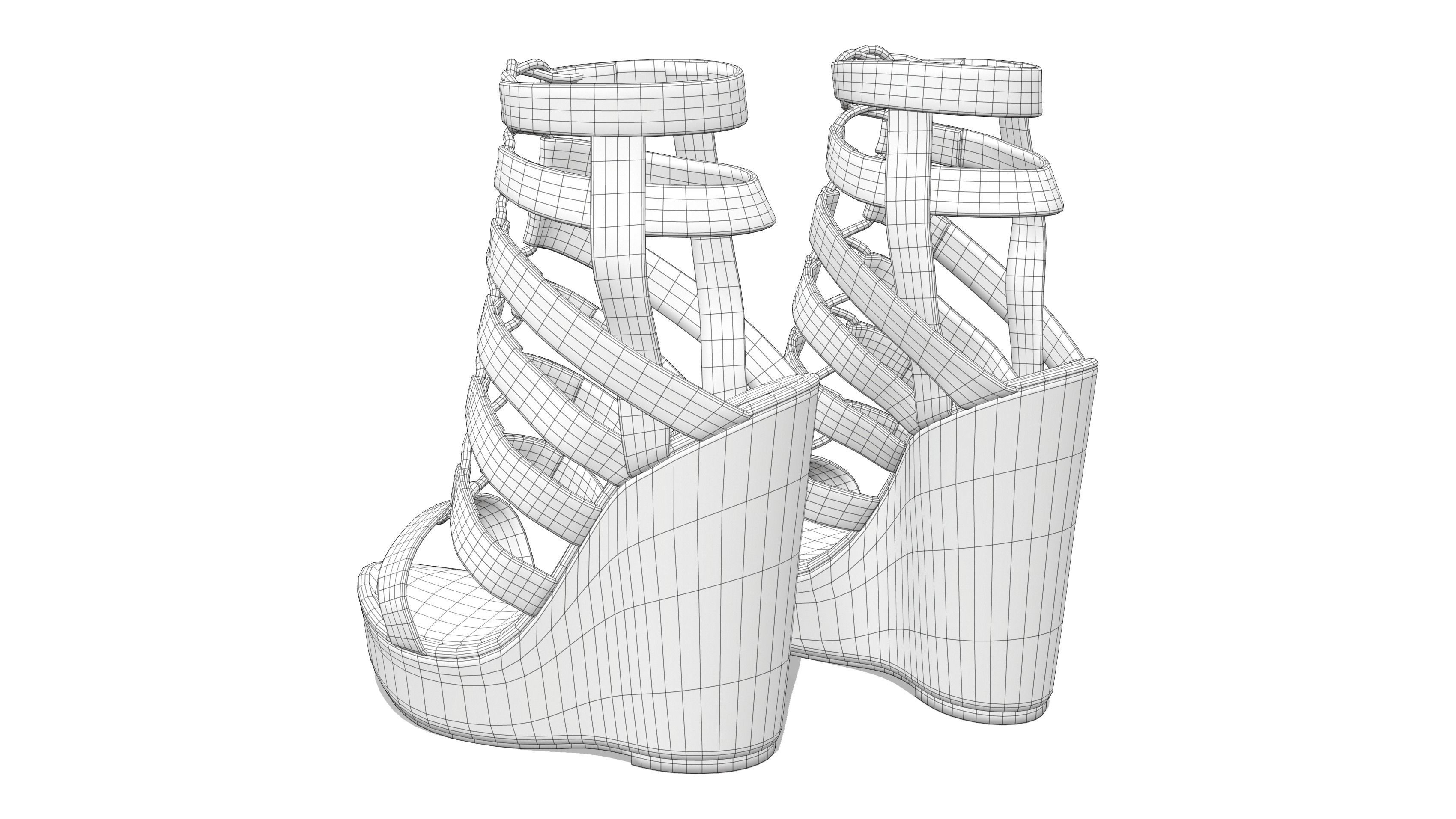 3D model Black Strapped Wedges Sandals VR / AR / low-poly | CGTrader