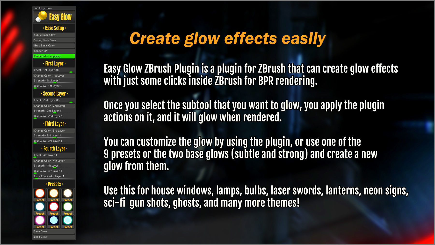 Easy Glow ZBrush Plugin 3D model | CGTrader