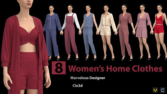 8 Women Home Clothes 3D model | CGTrader