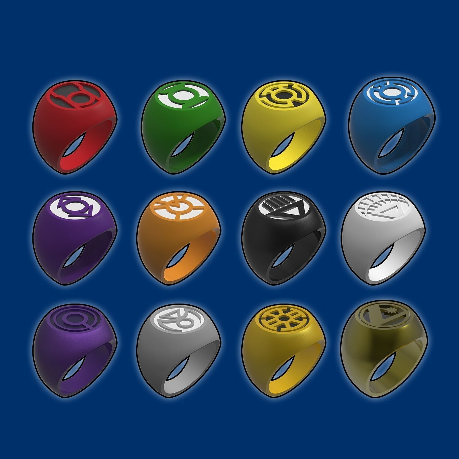 Lantern Corps Rings PACK - 3D Print 3D model 3D printable | CGTrader