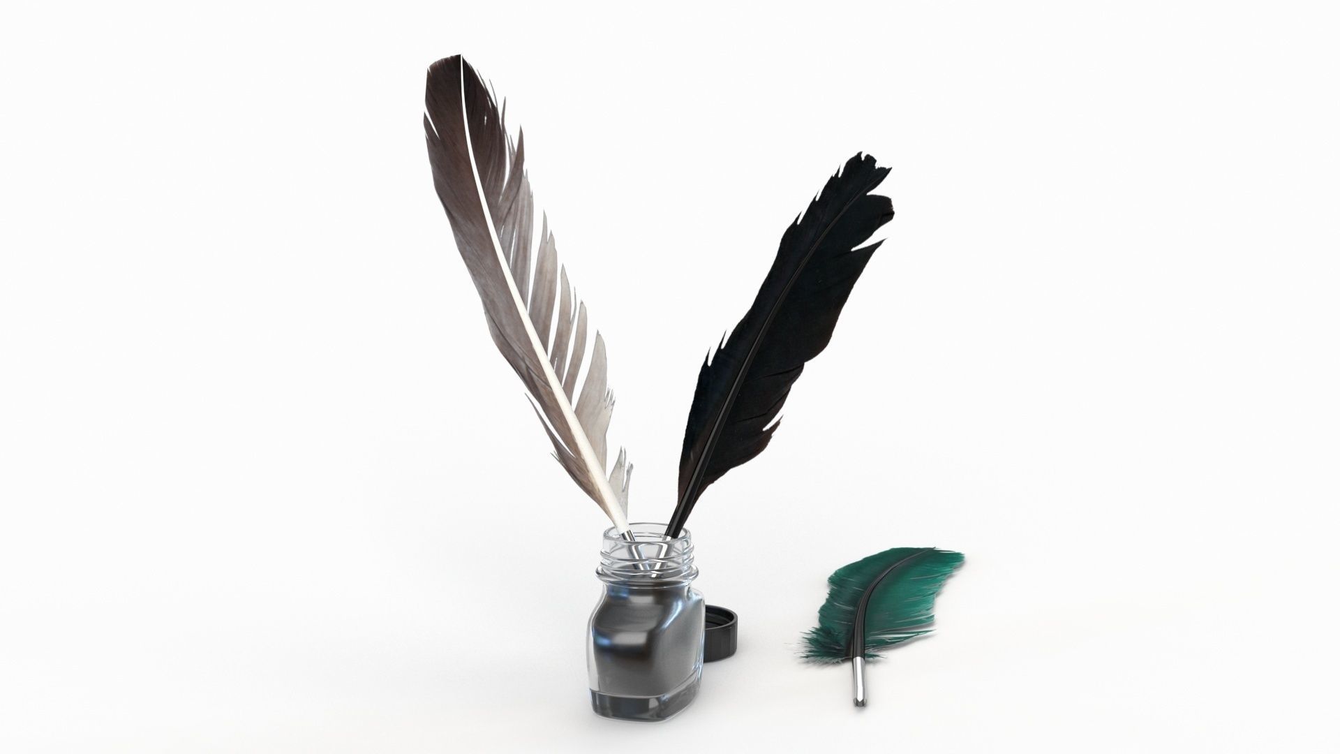 3D model Bottle Ink with Feathers VR / AR / low-poly | CGTrader