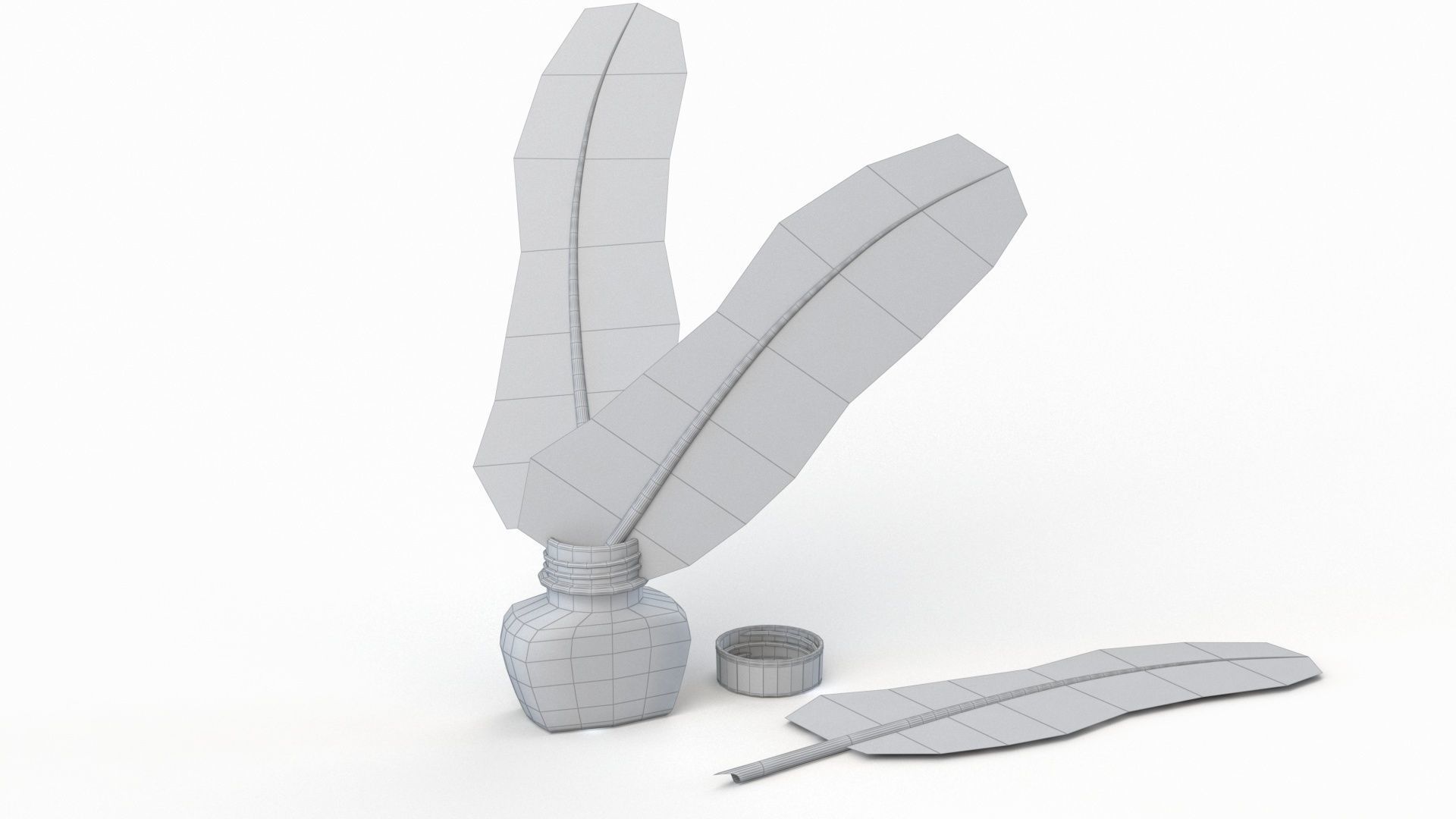 3D model Bottle Ink with Feathers VR / AR / low-poly | CGTrader