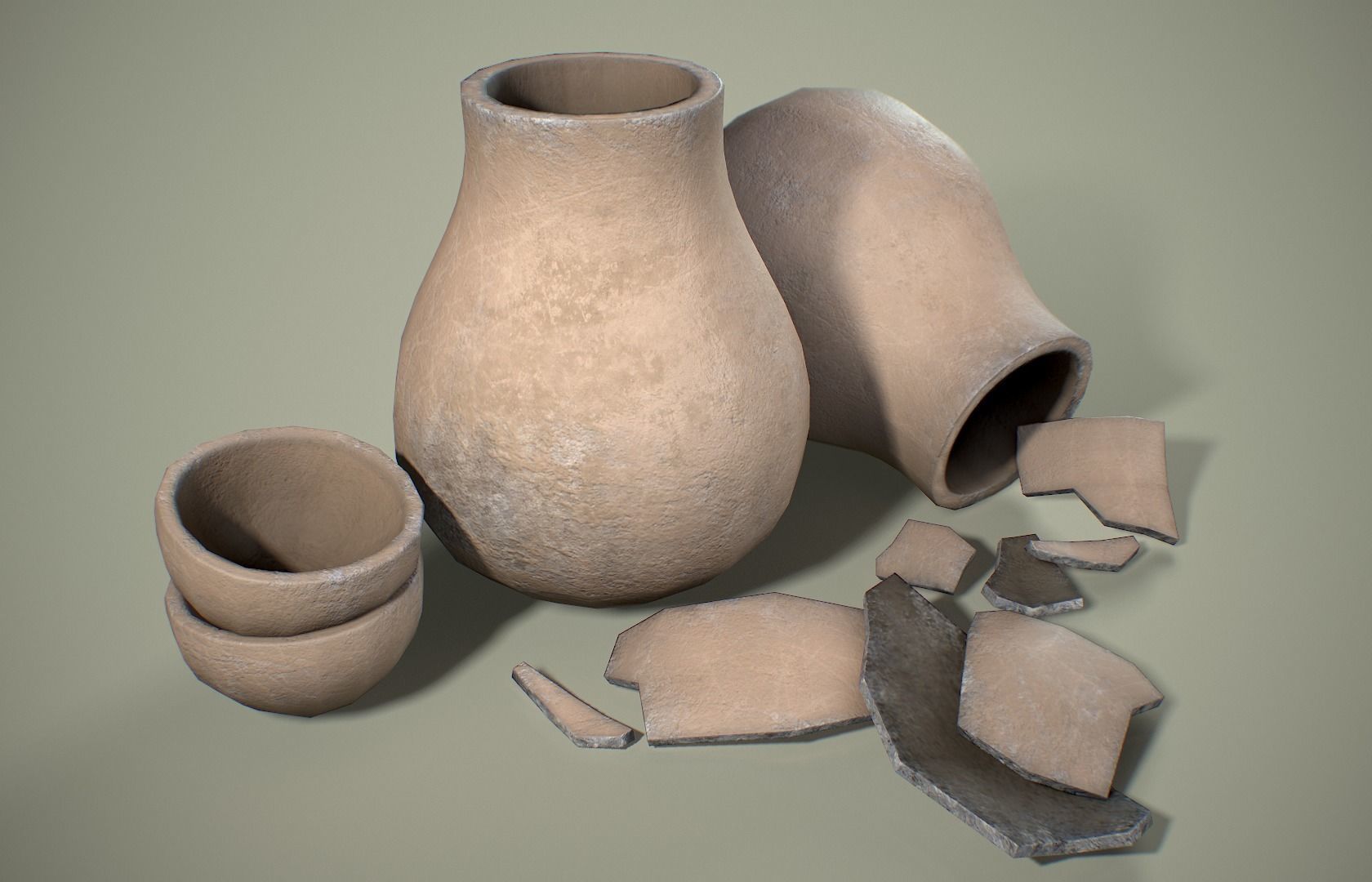 Medieval Clay Pots Low-Poly FREE free VR / AR / low-poly 3D model ...