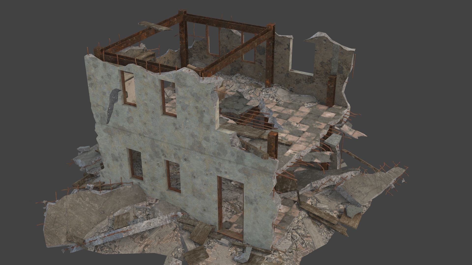 3D model destroyed building VR / AR / low-poly | CGTrader