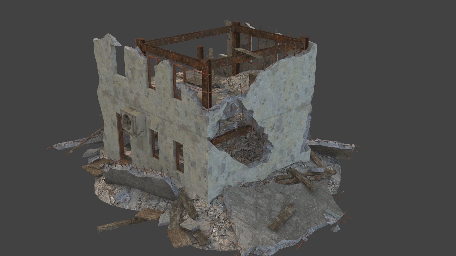 3D model destroyed building VR / AR / low-poly | CGTrader